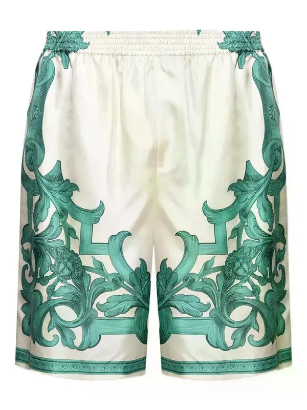 Versace Baroque Print Silk Shorts - White
