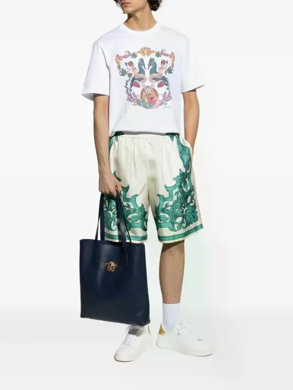 Versace Baroque Print Silk Shorts - White