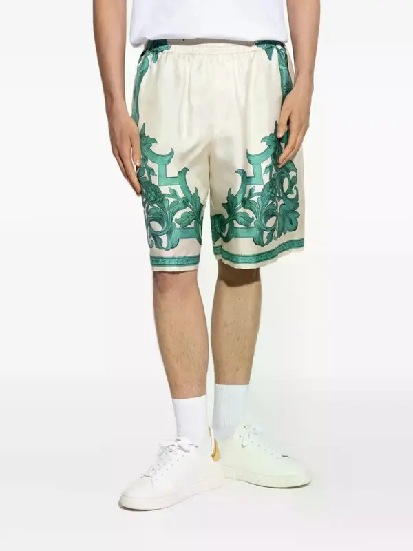 Versace Baroque Print Silk Shorts - White
