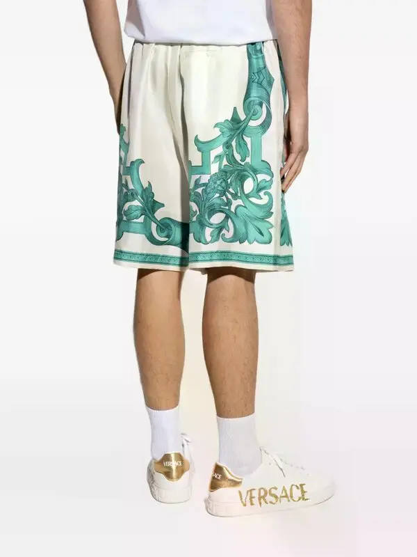 Versace Baroque Print Silk Shorts - White