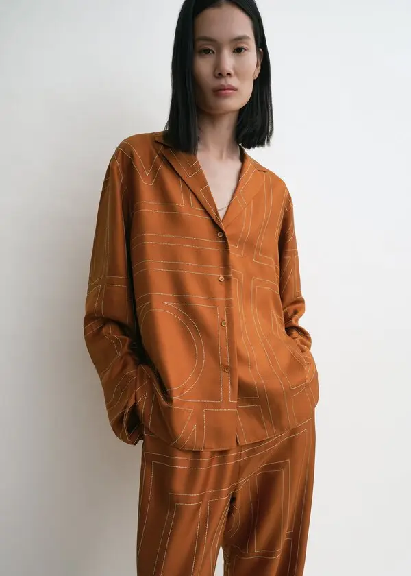 TOTEME Monogram Silk Pajama Top - Orange