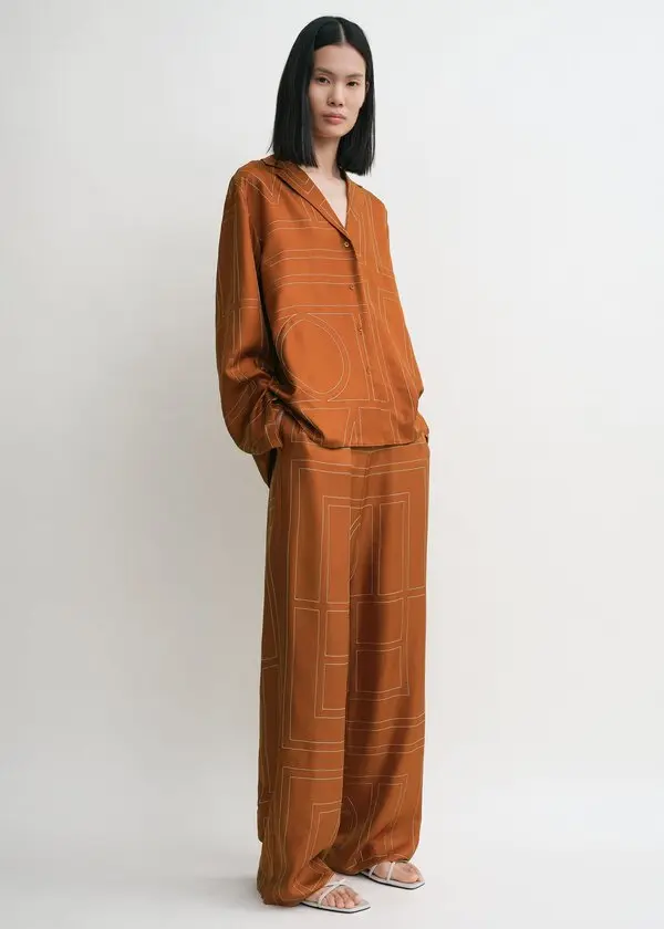 TOTEME Monogram Silk Pajama Top - Terracotta