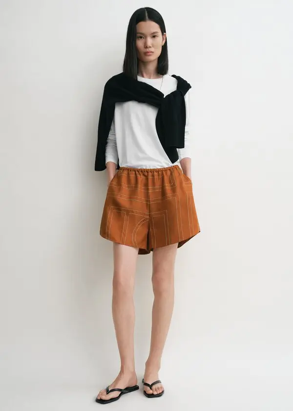 TOTEME Monogram Silk Shorts - Orange