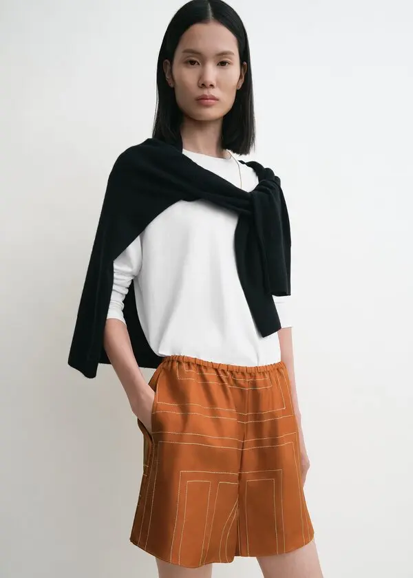 TOTEME Monogram Silk Shorts - Orange