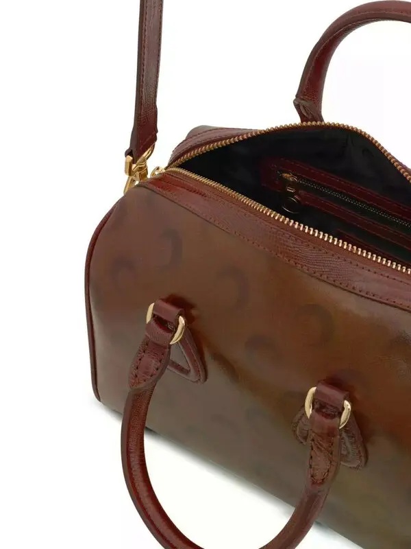MARINE SERRE Crescent Moon Print Leather Tote Bag - Brown