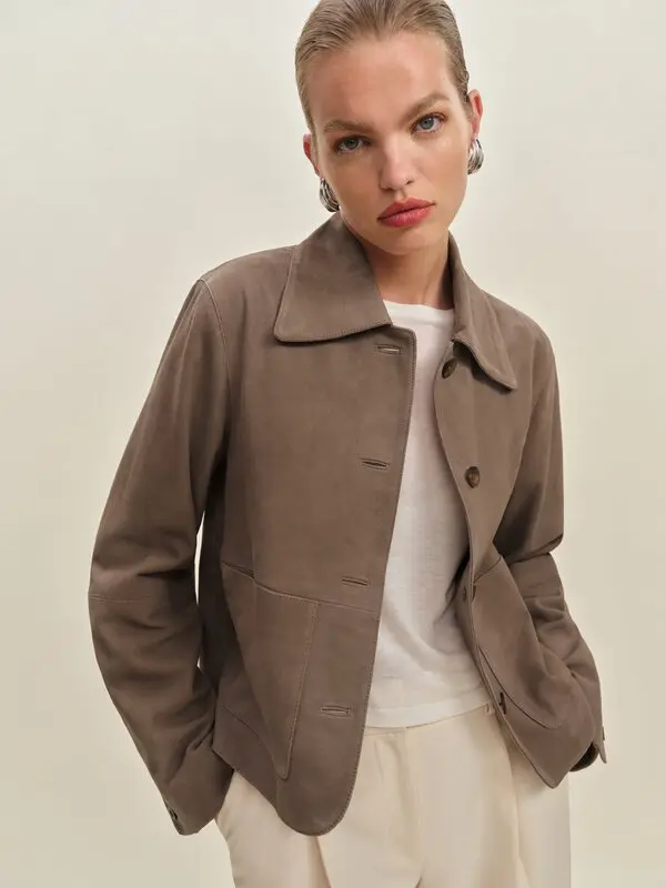 REFORMATION Veda Nell Suede Jacket - Mushroom