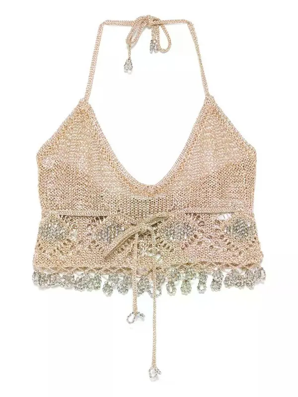 Rabanne Open-knit Halterneck Top - Gold