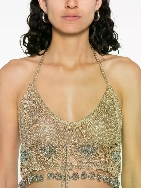 Rabanne Open-knit Halterneck Top - Gold