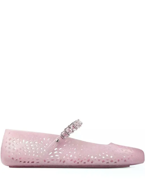 JIMMY CHOO Jelly Ballet Flats With Crystal Embellishment - Pink