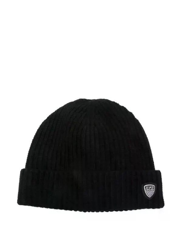 Emporio Armani Logo-patch Beanie Hat - Black