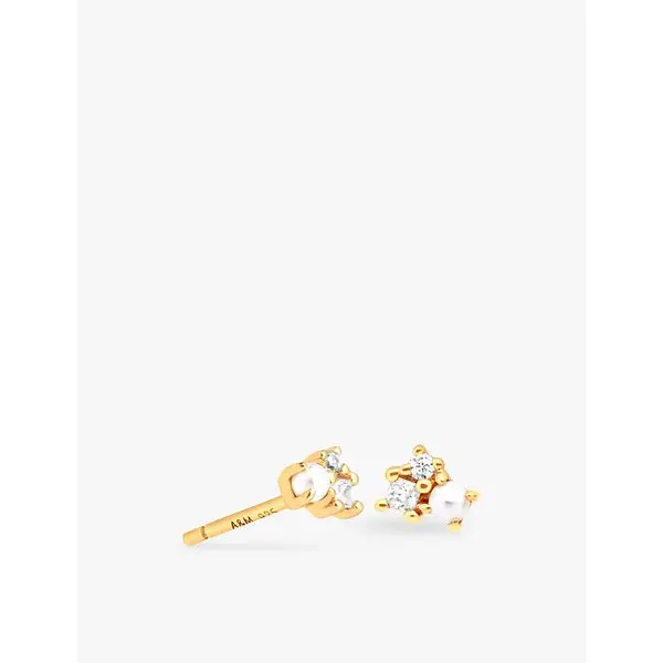 ASTRID & MIYU 18ct Yellow Gold-plated Sterling-silver, Zirconia And Freshwater-pearl Stud Earrings - 18ct Gold