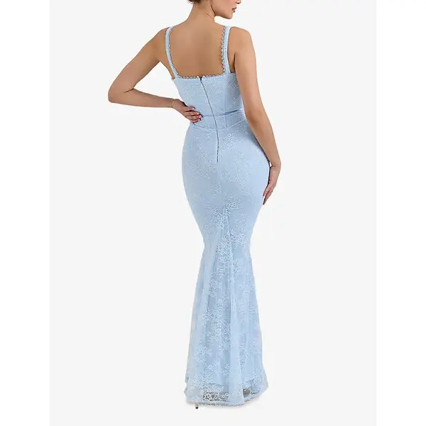 sachin and babi light blue dress House of CB Chapou Black & Nude Mesh Net Deep Plunge Maxi Gown Small main image 1