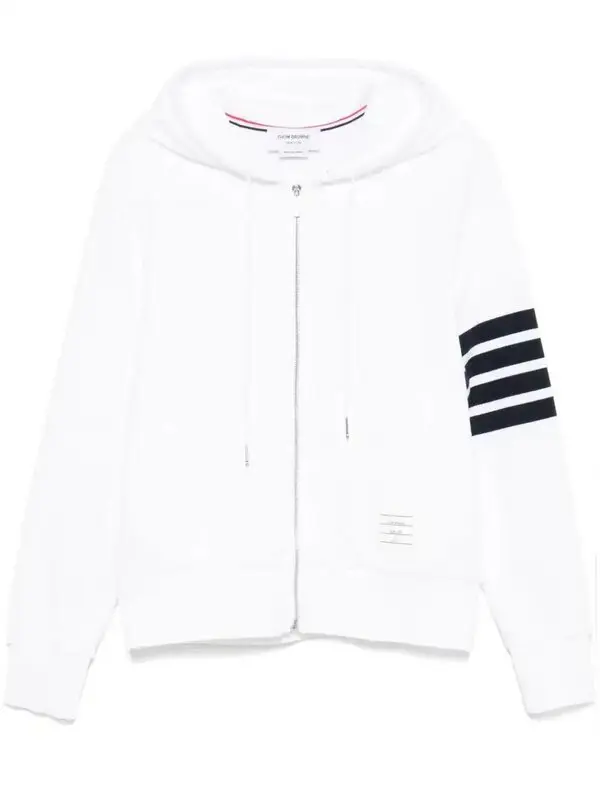 Thom Browne 4-bar Stripe Zip-up Hoodie - White