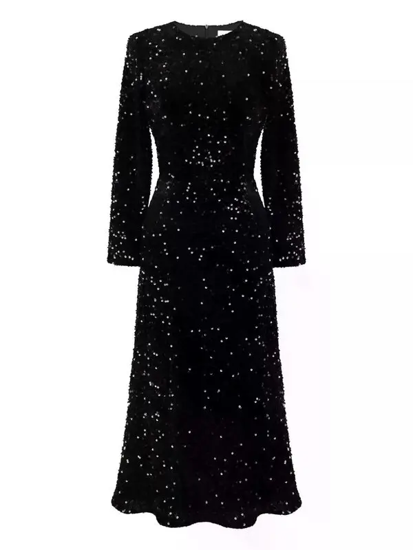 POST MERIDIEM Sequin-embellished Velvet Midi Dress - Black