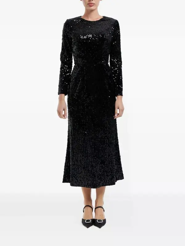 POST MERIDIEM Sequin-embellished Velvet Midi Dress - Black