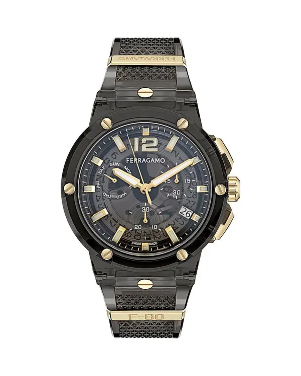FERRAGAMO F-80 Translucent Chronograph, 44mm - Black/black