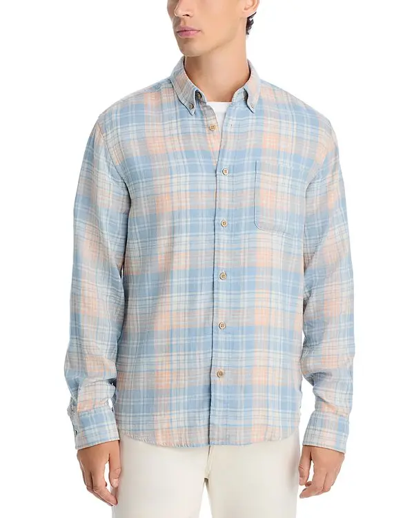 Faherty Brand Regular Fit Button Down Linen Shirt - Coral River Plaid