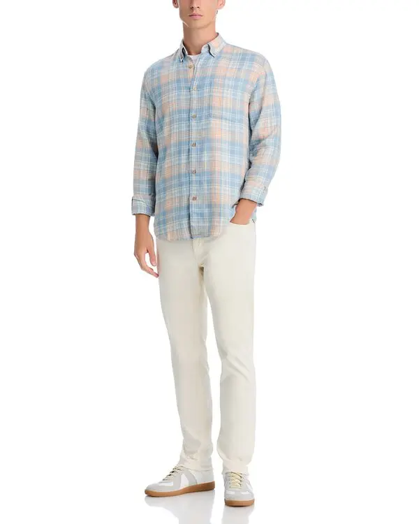 Faherty Brand Regular Fit Button Down Linen Shirt - Coral River Plaid
