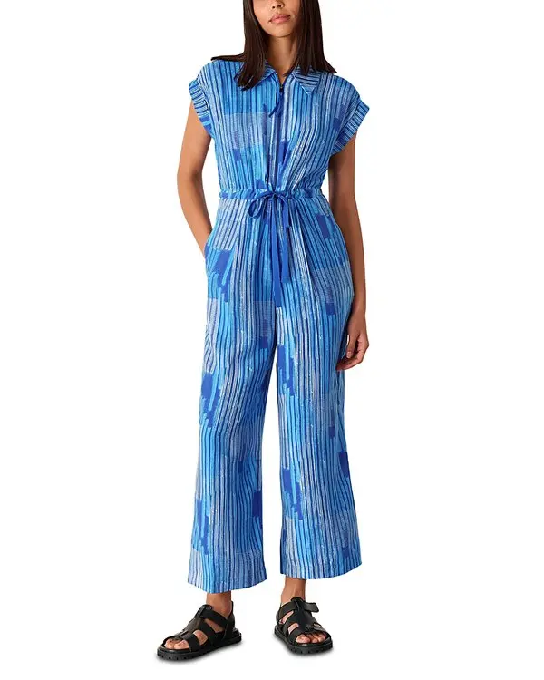 Whistles Stripe Print Zip Front Jumpsuit - Blue/multi