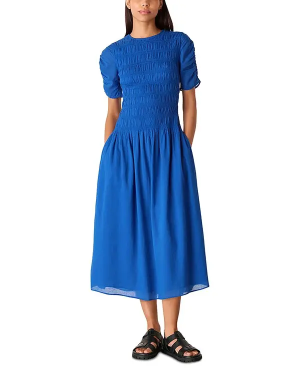 Whistles Avery Smocked Dress - Blue