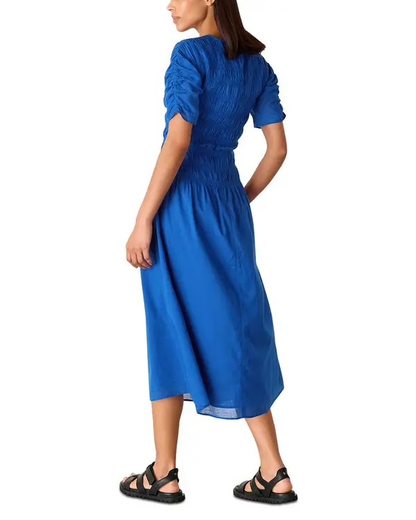 Whistles Avery Smocked Dress - Blue