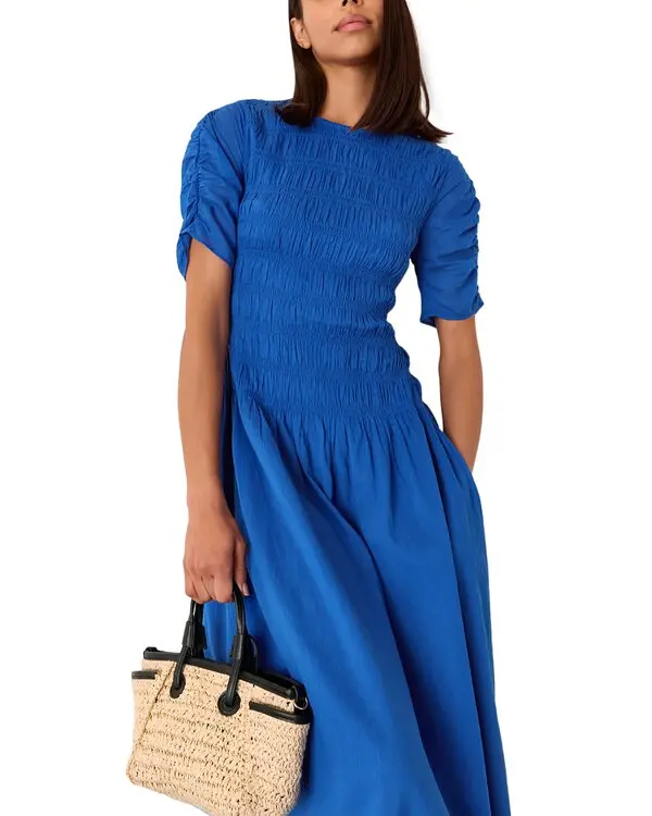 Whistles Avery Smocked Dress - Blue
