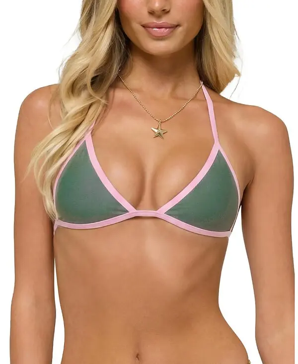 EDIKTED Contrast Binding Triangle Bikini Top - Olive