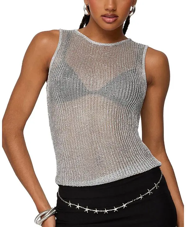 EDIKTED Amalya Shiny Sheer Knit Top