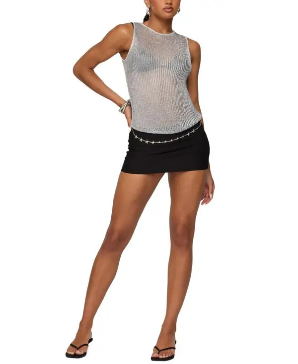EDIKTED Amalya Shiny Sheer Knit Top