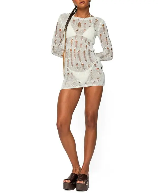 EDIKTED Manuela Distressed Knit Mini Dress
