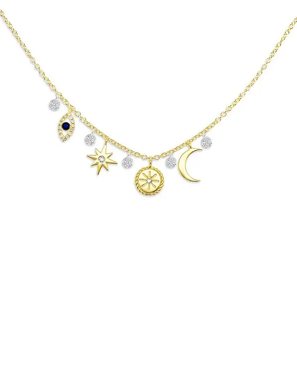 Meira T 14k Yellow Diamond And Sapphire Charm Necklace - Gold