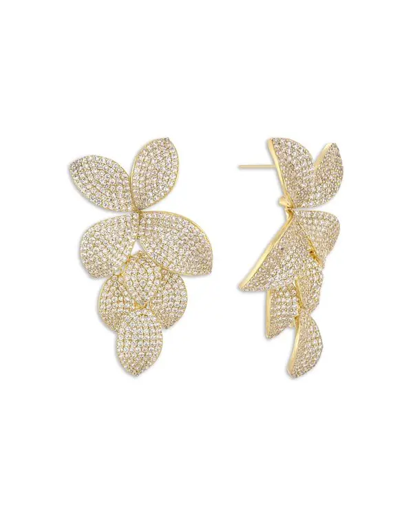 ADINA EDEN Pave Leaf Drop Earrings - Gold