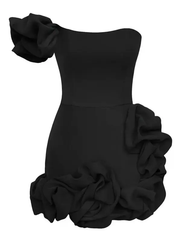 POST MERIDIEM Flounced One-shoulder Bustier Mini Dress - Black