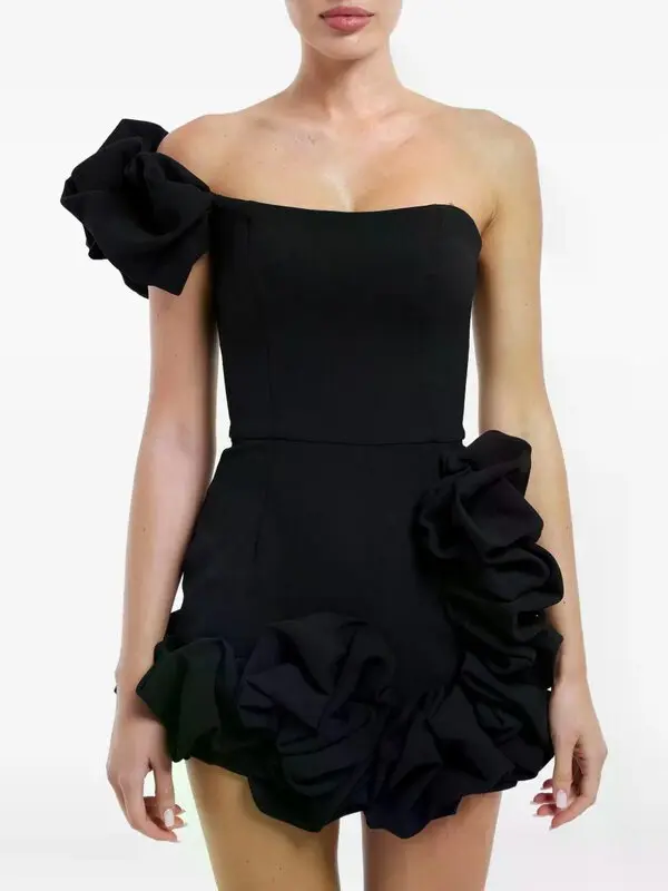 POST MERIDIEM Flounced One-shoulder Bustier Mini Dress - Black