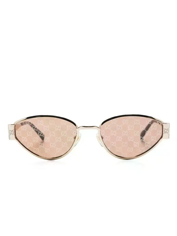 Gucci Gg-motif Cat-eye Sunglasses - Gold