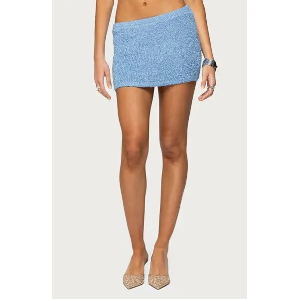 EDIKTED Sequin Knit Miniskirt - Blue