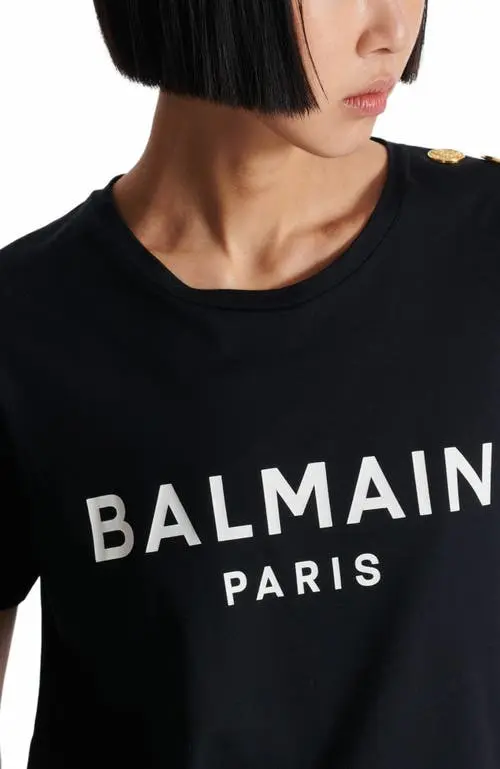Balmain T-shirt With Paris Print And Buttons