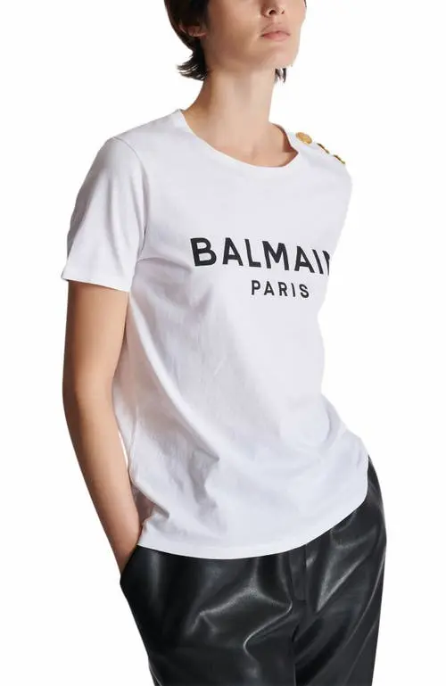 Balmain T-shirt With Paris Print And Buttons - White
