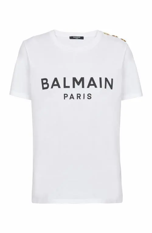 Balmain T-shirt With Paris Print And Buttons - White