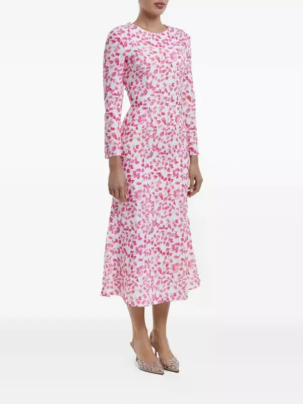 POST MERIDIEM Floral-print Long-sleeve Midi Dress - Pink