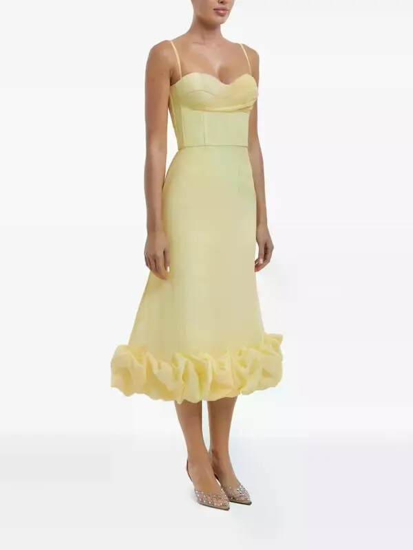 POST MERIDIEM Draped-bodice Flounced Bustier Dress - Yellow