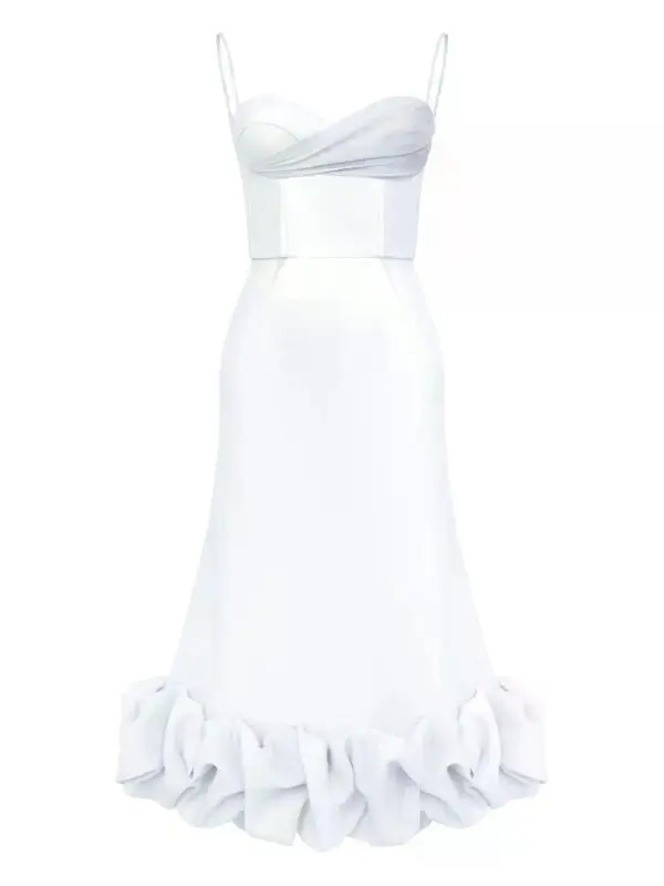 POST MERIDIEM Draped-bodice Flounced Bustier Dress - White