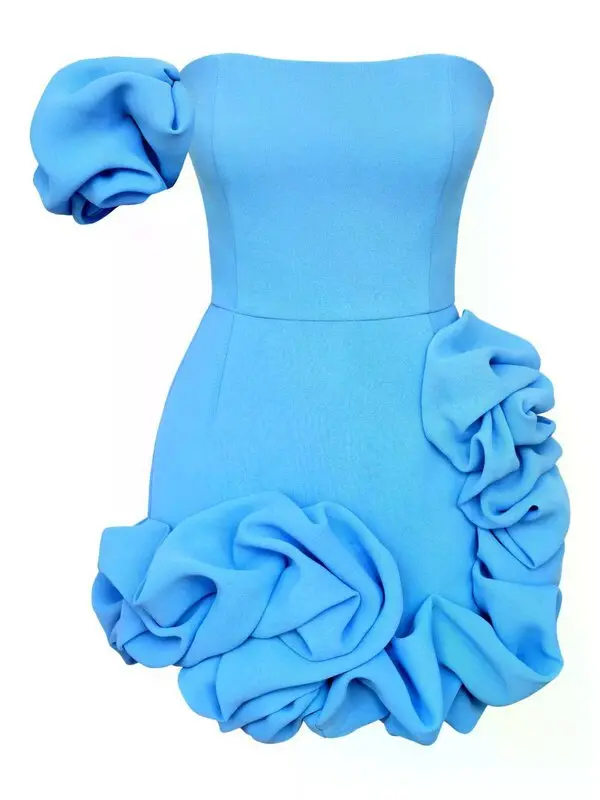 POST MERIDIEM Flounced One-shoulder Bustier Mini Dress - Blue