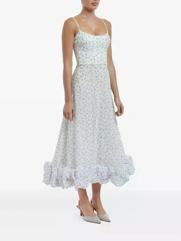 POST MERIDIEM Floral-print Flounce Buster Midi Dress - White