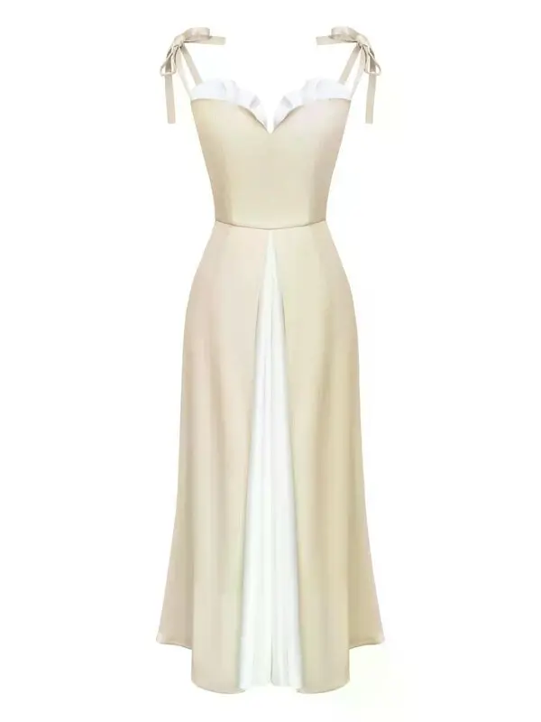Post Meridiem Flowy Slit Midi Dress - Neutrals