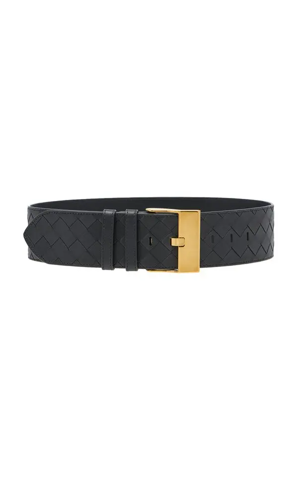 Bottega Veneta Wide Intrecciato Leather Belt - Black