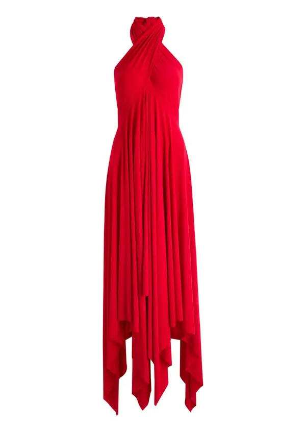 Norma Kamali Convertible Asymmetric Stretch-Jersey Midi Dress In Red - 50%  Off | Editorialist