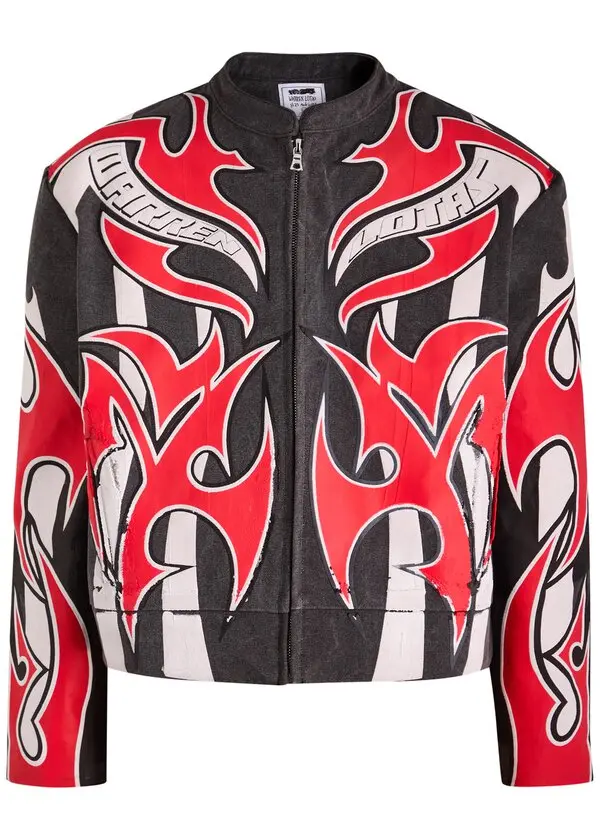 WARREN LOTAS Plastisol Puff Printed Armor Canvas Jacket - Black Red