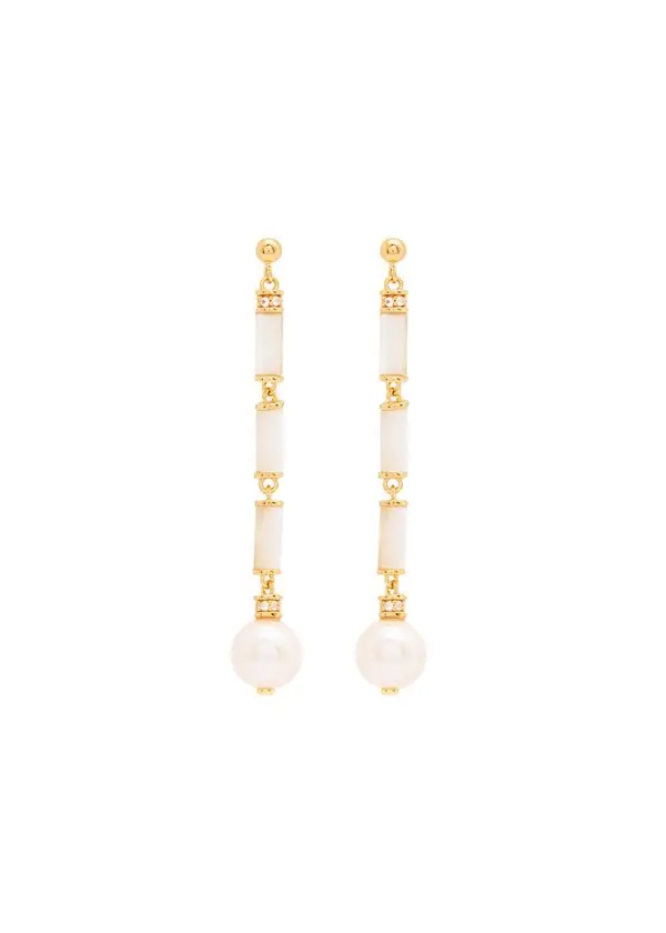 LAURA VANN Column Longline 18kt Gold Vermeil Drop Earrings - Pearl