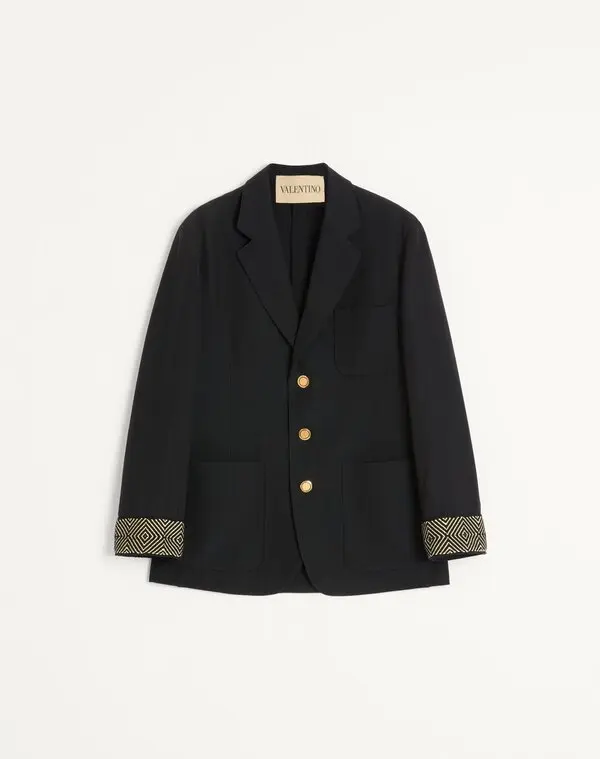 Valentino Garavani Single-breasted Wool And Cotton Jacket With Jacquard Trim
